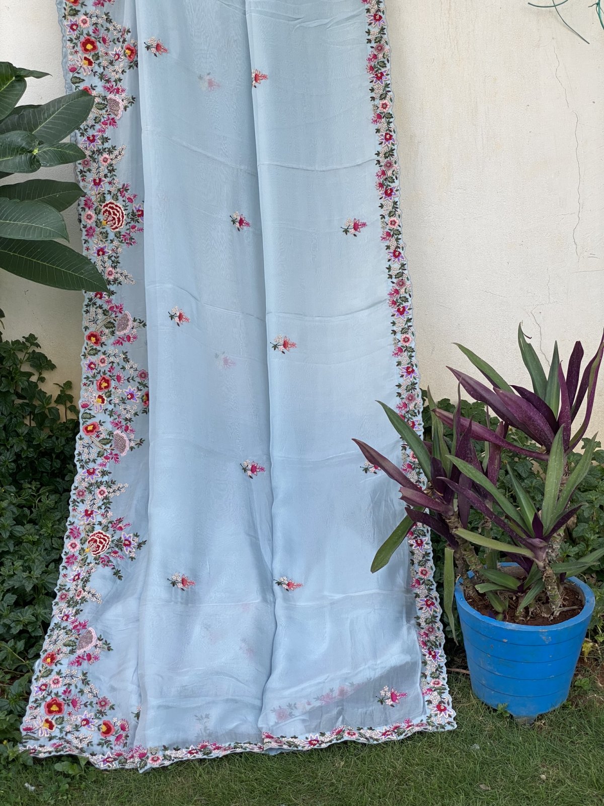 Light Blue Georgette Work Saree