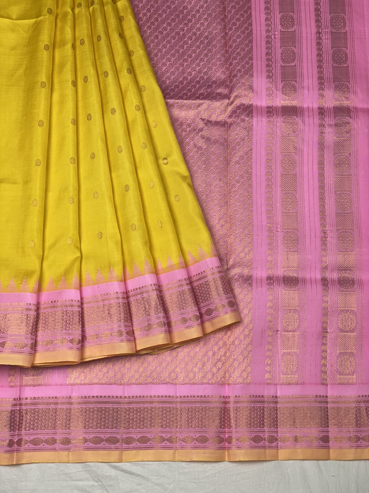 Golden Yellow Gadwal Silk Saree